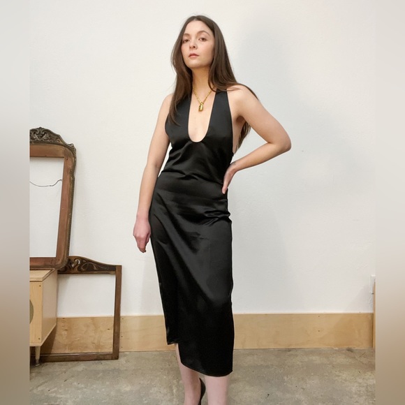 Jason Wu | Dresses | Nwt Jason Wu Black Satin Halter Plunging U ...